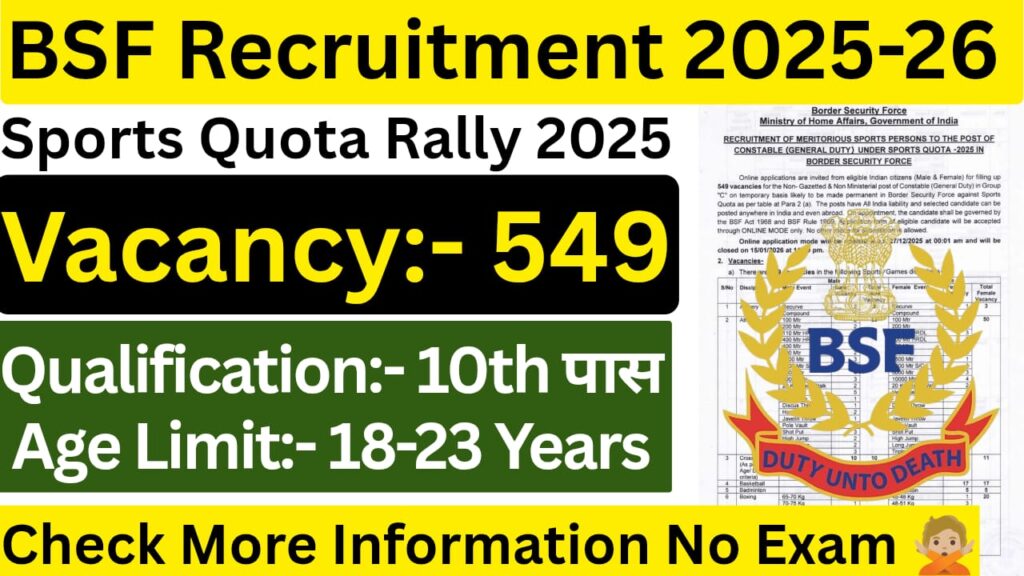 BSF Constable Recruitment 2025-26: Application Started for 549 Posts ...